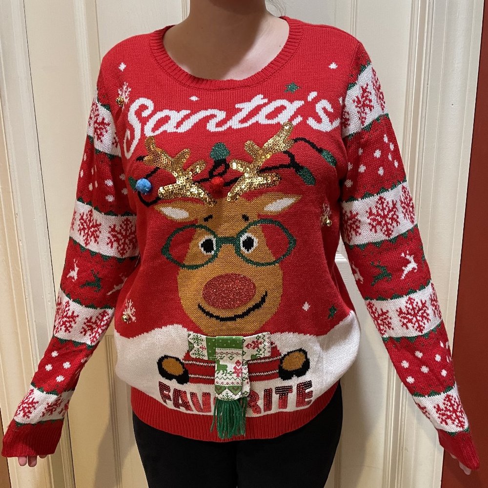 No Boundaries “Santas Favorite” Reindeer Sweater Chri… - Gem